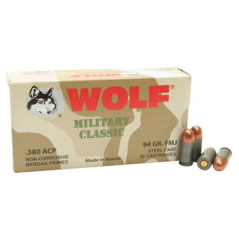 Wolf Performance Military Classic 94 gr Full Metal Jacket .380 ACP Ammo ...